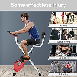 Soozier Foldable Upright Training Exercise Bike Indoor Stationary X Bike with 8 Levels of Magnetic Resistance for Aerobic Exercise, Red