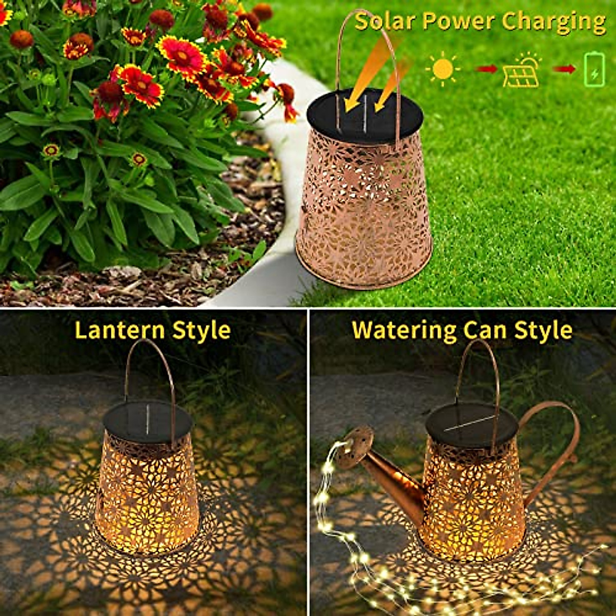 DLAOUM Solar Watering Can Lights - Solar Outdoor Lights Waterproof Warm White Garden Decorations Lights Hanging Lantern Light for Yard Path Landscape Decoration