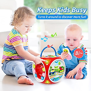 BAOLI Toddler Activity Cube, 6 in 1 Busy Learning Shape Sorter Toy with Music Keyboard, Gear, Sound & Light, Early Educational Toy Birthday Gifts for Baby Toddlers Children Boys Girls Age 1-3