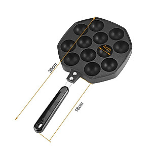 Takoyaki Grill Pan - Cast Iron Takoyaki Pan Octopus Ball Plate Home Cooking Baking Tools Kitchen Accessories with 12 Holes