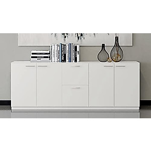 ZURI Furniture Reagan Modern Polished Office Storage and Filing Cabinet Credenza - White