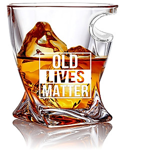 Old Lives Matter Whiskey Glass - 2 Pack - Scotch Glass 11 oz- Funny Birthday or Retirement Gift for Senior Citizens- Old Fashioned Whiskey Glasses- Classic Lowball Rocks Glass- Gag Gift for Dad