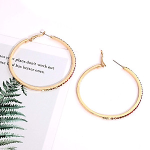 Crystal Hoop Earrings for Women Large Dazzling Rainbow Rhinestone Circle Fashion Earrings Sensitive Ears Pierced Earrings (Gold Rainbow)