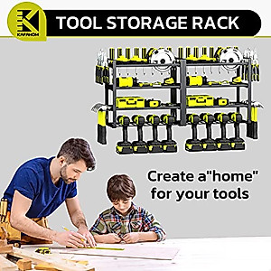 KAFAHOM Power Tool Organizer, 8 Drill Holder Wall Mount, 4 Layers Garage Tool Organizers and Tool Storage Rack, Heavy Duty Metal Tool Shelf with Screwdriver Holder/Plier Holder/Hammer Holder
