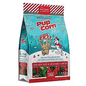 Pup Corn Plus - Puffed Dog Treats with Prebiotics and Probiotics - Holiday Cheer Flavored (24oz) - Made in USA