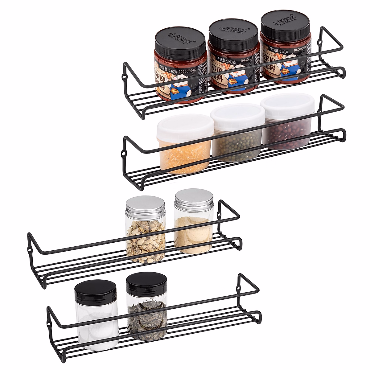 ROFAY Spice Rack Organiser, 4 Pack Wall Mounted Tier Shelf with Adhesive Sticker & Screws for Spices, Herbs, Jars and Other in Cupboard/Kitchen/Cabinets/Pantry