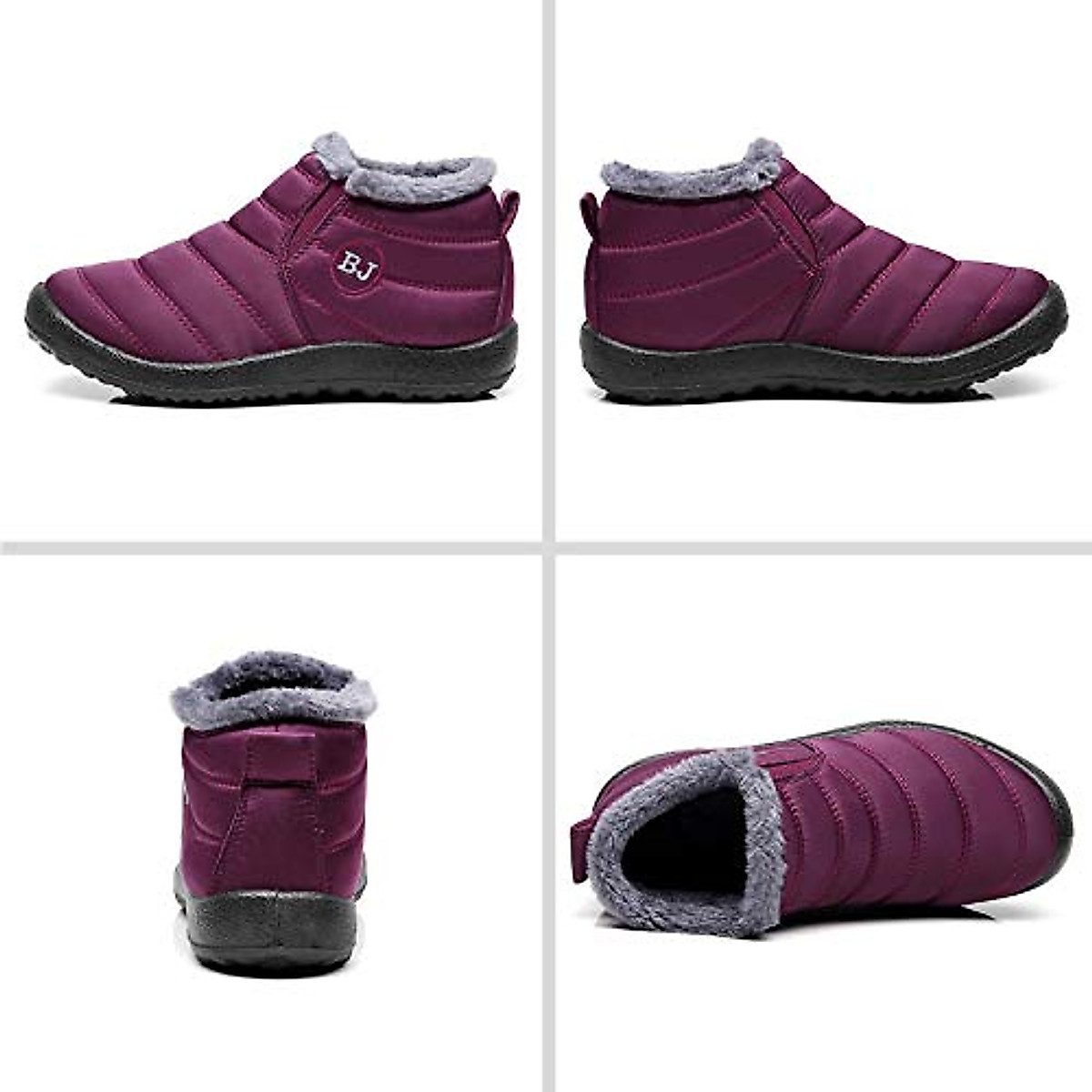 Lazzy Womens Winter Snow Boots, Faux Fur Velcro Ankle Short Booties, Anti-Slip Velour Cuff Sock Knit Boots for Indoor Outdoor Purple Size 7.5