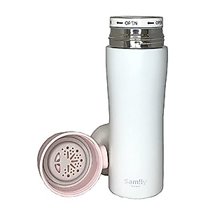 DEDEYA Samily 16oz/473ml Stainless Steel Vacuum Insulated Glass Bottle featured with an easy open flip-top cap, with glass liner inside. keep beverage hot or cold for hours.（Pink Lid ）