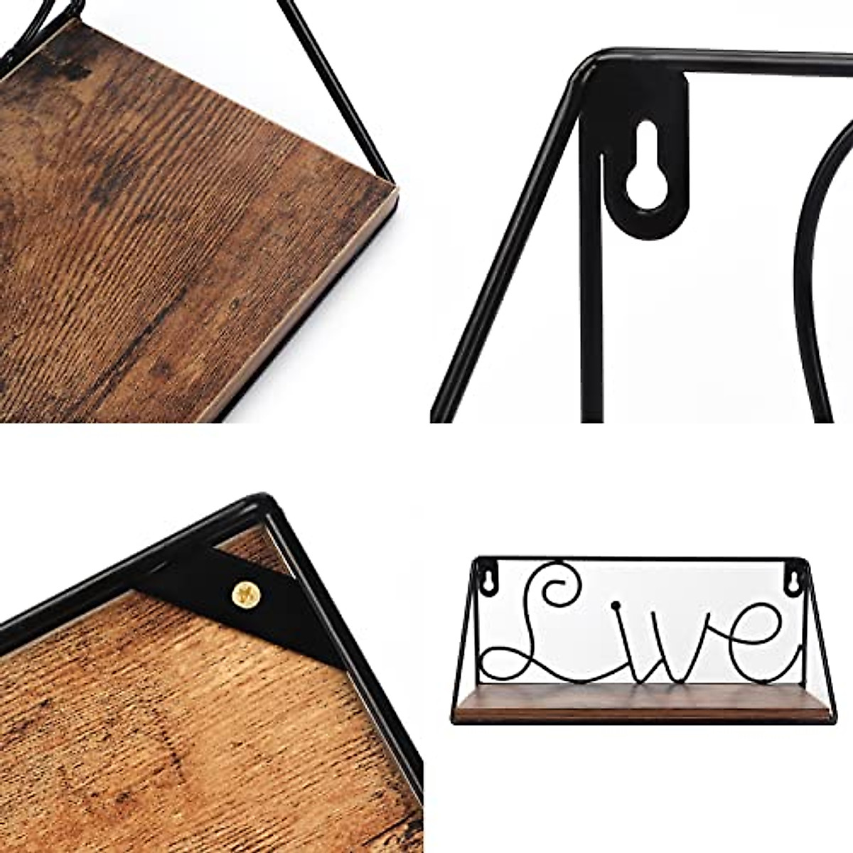 QUTREY Wall Mounted Floating Shelves Set, Live Love Laugh Metal Wall Decor Shelf for Bedroom, Living Room, Kitchen, 3 Packs