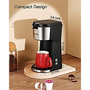 Famiworths Single Serve Coffee Maker for K Cup & Ground Coffee, With Bold Brew, One Cup Coffee Maker, 6 to 14 oz. Brew Sizes, Fits Travel Mug, Classic Black