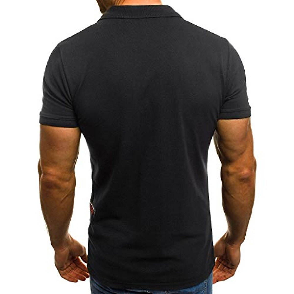YOMXL Men's Casual Polo Shirt Summer Zipper Front Short Sleeve T-Shirt Classic Pocket Tee Tops Black