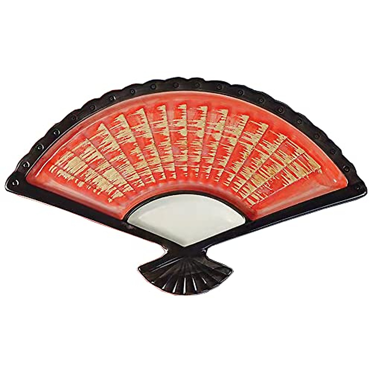 SHIRLEYY1P 12" Sushi Plate Premium Ceramic Sushi Plates Fan Shape Sushi Plate Set with Unibody Sauce Bowl Sashimi Japanese Plate, Dumpling Dish Snack Serving Plate for Home, Party, Eateries, Red.