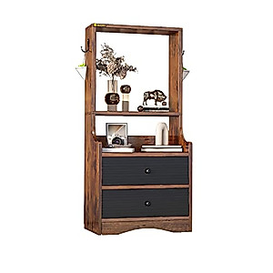 ALISENED 2 Tier Bookshelf, Tall Bookcase with 2 Storage Drawers, Display Standing Shelf Units, Wood Storage Shelf for Living Room, Bedroom, Home Office, Rustic Brown