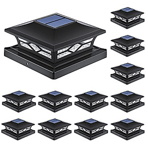 APONUO 4x4 Post Solar Lights,12 Pack 2-Modes bright Solar Post Cap Lights Auto On Off,Outdoor Waterproof Garden Patio Fence Deck Patio Decor for Fence Deck Post Caps 4x4 6x6 Wood,4x4 Vinyl