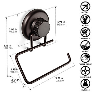 HASKO accessories - Powerful Vacuum Suction Cup Toilet Paper Holder – Wall Mount No Drilling Bathroom Stainless Steel Tissue Roll Dispenser – Adhesive 3M Stick Disc Included (Bronze)