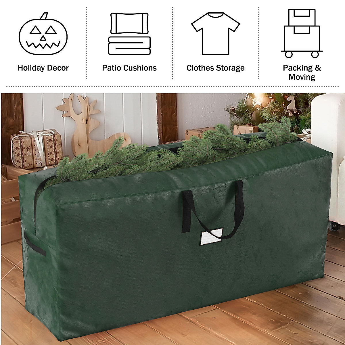 Elf Stor 83-DT5512 Premium Green Christmas Bag Holiday Extra Large for up to 9' Tree Storage, 1 pack x 9 ft