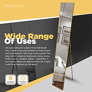 VENERA Long Mirrors for Bedroom - Sturdy Standing Mirror Full Length - Gold Aluminum Framed Full Length Mirror with Stand - 95” Tall Bedroom Mirror with Hanging Standing or Leaning