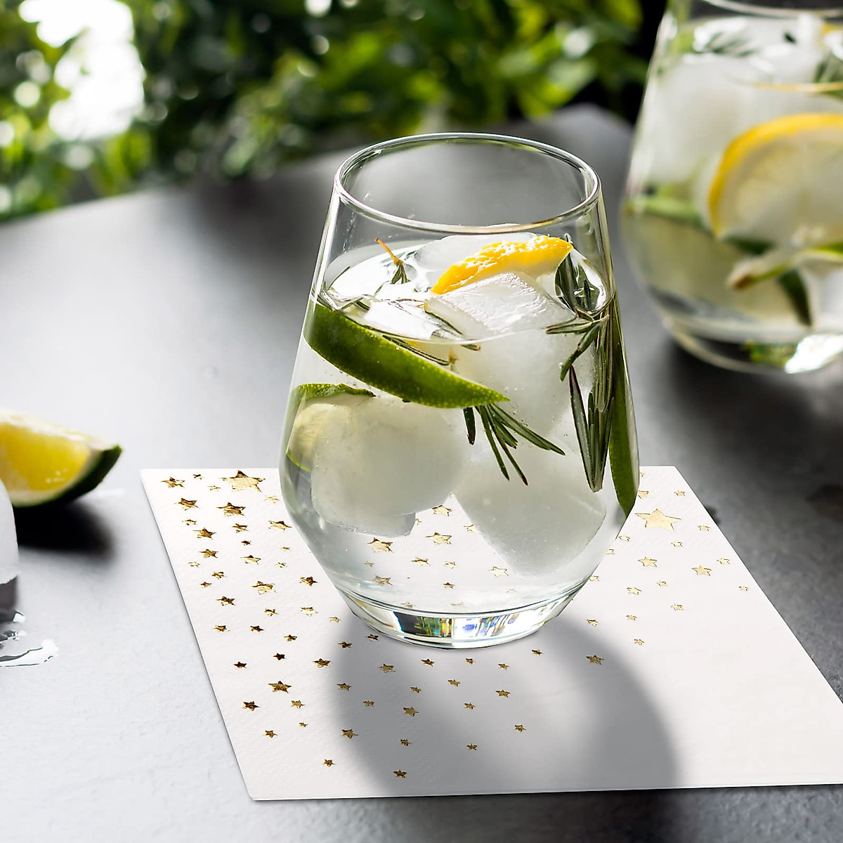 Stylish Gold Cocktail Napkins, Disposable 5x5 Inch Gold Paper Napkins, 100 Gold Star Napkins, 3 Ply White and Gold Napkins, Holiday Cocktail Napkins, Paper Christmas Cocktail Napkins