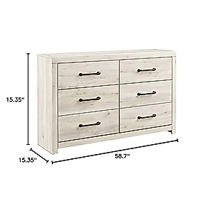 Signature Design by Ashley Cambeck Farmhouse Industrial 6 Drawer Dresser, Whitewash