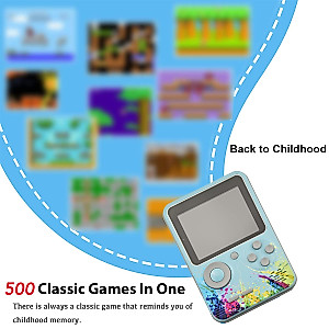 Handheld Game Console Built in 500 Classic Game for Boy Girl, Mini Pocket Handheld Console, 2.8 Inch Screen, 1020mAh Battery, TV Video Output, Christmas Birthday Present for Kids (Blue)