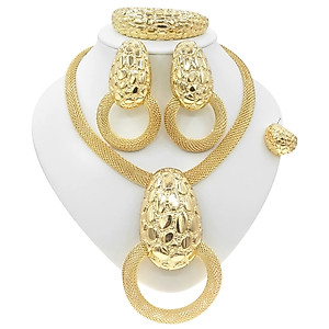 Necklaces for Women 24K Gold Dubai Gold Accessories for Women Nigerian Jewelry Set on Wedding Party Fashion Jewelry Sets (Gold64)