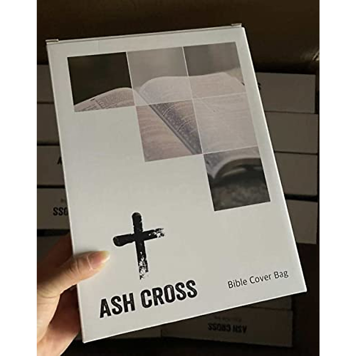 ASH CROSS Bible Cover Bag with Two Bands to Hold Bible, Handle and Zippered Pocket, Carrying Book Case, Bible Tote Bag for Fathers Mothers Mom Kids, Catholic Church, Christian Gifts