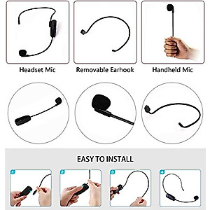 Wireless Microphone Headset,Rechargable UHF Transmitter & Receiver Microphones System,2 in 1 Mic for Voice Amplifier,Pa System,Stage Speaker,Singing,Speaking,-Not Suitable for iphone & Smartphones