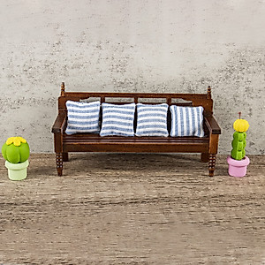 1:12 Miniature Bench Couch Sofa Vintage Wooden Recliner Chair with Cushions Mini House Furniture Accessories