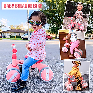 Peradix Balance Bike, Pink, Adjustable 7'' Wheels for 1-3 yr Old Toddlers, Promotes Walking & Riding Skills, BPA-Free, ASTM F963-11 Certified