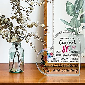 80th Birthday Gifts for Women, 80 Year Old Gifts 80th Anniversary Presents Idea for Women Mom Wife Grandma Turning 80 Acrylic Heart Keepsake You Have Been Loved for 80 Years C034