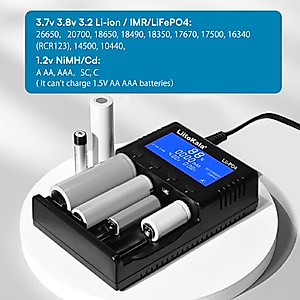 4 Bay Smart 18650 Charger with LCD Digital Display Universal Battery Charger for: 26650 20700 18650 18350 17670 17500 16340(RCR123) 14500 AA AAA SC C Batteries