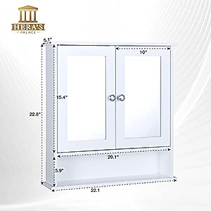 HERA'S PALACE Bathroom Wall Cabinet with Mirror, Medicine Cabinets for Bathroom with Adjustable Shelves, Double Doors Bathroom Cabinet Wall Mounted for Kitchen, Living Room and Laundry Room