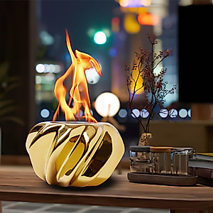 Sapbontchi Table Top Firepit, Small Fire Pits for Outside Patio/Indoor Portable Tabletop Fire Pit in Golden, Modern Home Tabletop Decor Clearance Living Dining Room Patio Balcony Backyard Garden