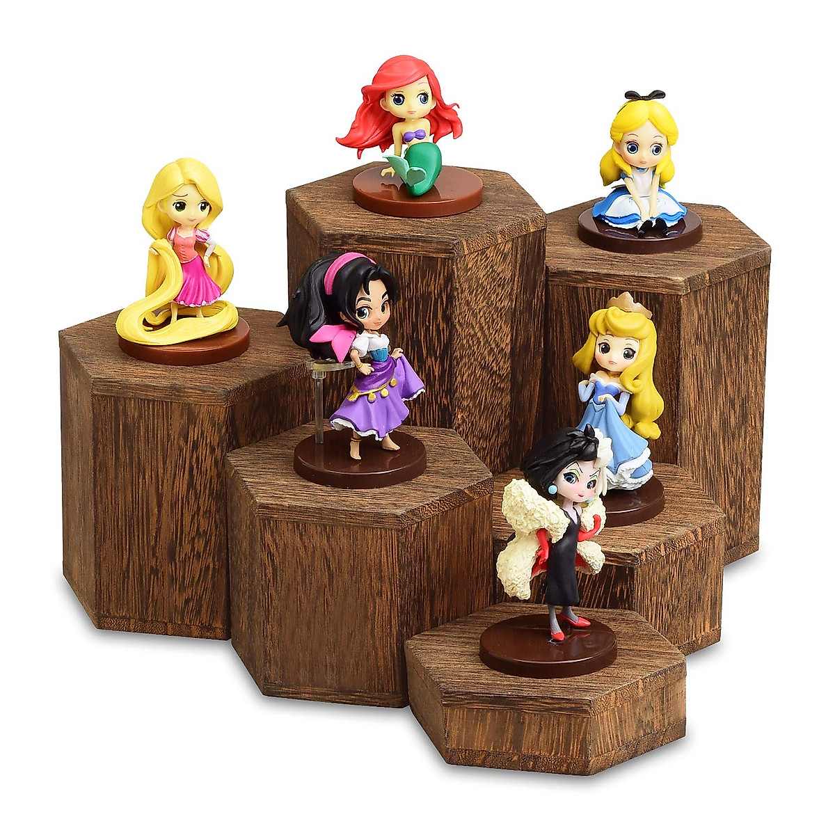 MOOCA Wooden 6 Pcs Hexagon Risers for Display Jewelry and Accessories Display Stand, Brown