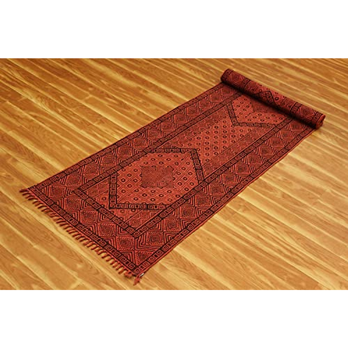 Casavani Hand Block Printed Area Rug Geometric Red Cotton Dhurrie Floor Carpet For Doormat Best Uses For Hallway Runner Rug Bedroom,Living Room,Dining Room,Purch 7x10 Feet