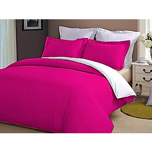 Good Night Bedding Pure Cotton 800 Thread Count Reversible Duvet Set Full/Queen Size (Hot Pink/White) 1 Reversible Zipper Closure Duvet Cover and 2 Pillowcase Solid Colors
