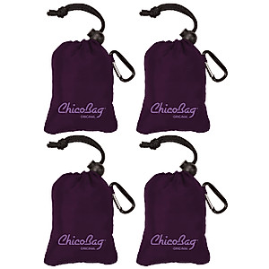 ChicoBag Original Compact Reusable Grocery Bag w/Attached Pouch and Carabiner Clip | Perfect for Shopping, Travel, Organization | Eco-Conscious Packable Tote | Purple (Pack of 4)