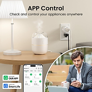 GHome Smart Mini Plug Compatible with Alexa and Google Home, WiFi Outlet Socket Remote Control with Timer Function, Only Supports 2.4GHz Network, No Hub Required, ETL FCC Listed (4 Pack), White