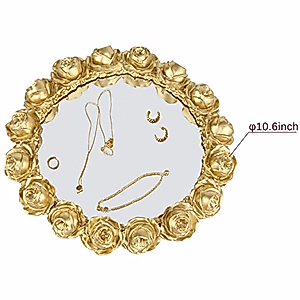 Vixdonos Gold Rose Resin Tray Decorative Mirror Tray Bathroom Vanity Tray for Perfume,Jewelry and Makeup