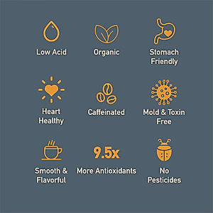 Healthy Bean Coffee - Organic Espresso Ground Coffee - Low Acid Coffee Grounds, Strong, Rich Flavor Clean Coffee, Healthy Coffee - USDA Organic Ground Espresso, Mycotoxin Free Coffee, 11oz