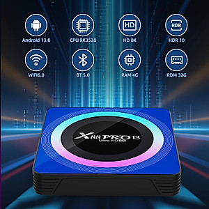 Android 13.0 TV Box, X88 PRO 13 Android Box with 4GB RAM 32GB ROM RK3528 Quad-Core Support WiFi6 2.4Ghz/5.0Ghz 8K HD BT 5.0 H.265 Decoding Smart TV Box