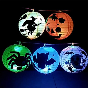 CCOOfhhc Halloween Decorations Hanging Paper Lanterns with LED Light Paper Lantern Halloween Party Indoor Outdoor Supplies Décor