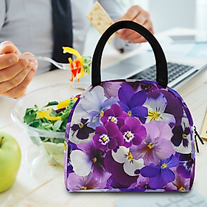 MCHIVER Lunch Bags for Women - Purple Pansy Flower Large Insulated Lunch box for Adult Lunch Tote for Work Reusable Cooler Bag Foldable Bag for Lunch
