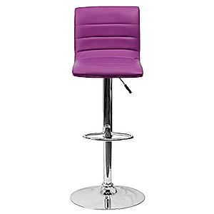 Modern Barstools Horizontal Line Design Hydraulic Adjustable Height 360-Degree Swivel Seat Sturdy Steel Frame Chrome Base Dining Chair Bar Pub Stool Home Office Furniture - Set of 2 Purple #1980