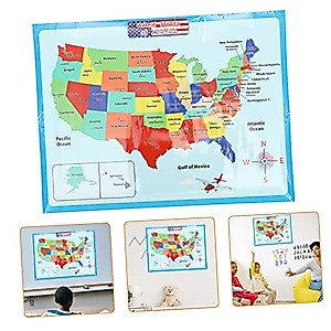 NUOBESTY Cognitive Learning Posters 4 Sheets United States map poster US map synthetic paper supply accessory accessories playroom decor accessory Cartoon hanging pictures