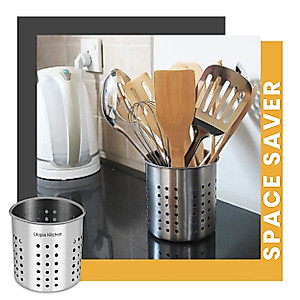 Utopia Kitchen Stainless Steel Cooking Utensil Holder 5 x 5.3 Inches (Silver)