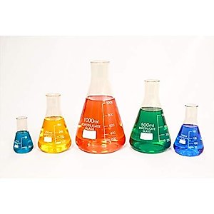 Glass Conical Flask Set of 6 Conical Lab Flasks 25ml, 50ml, 150ml, 250ml, 500ml, 1000ml.