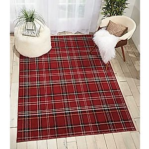 Nourison Grafix Red 5'3" x 7'3" Area -Rug, Modern, Plaid, Bed Room, Living Room, Dining Room, Kitchen, Easy -Cleaning, Non Shedding, (5' x 7')