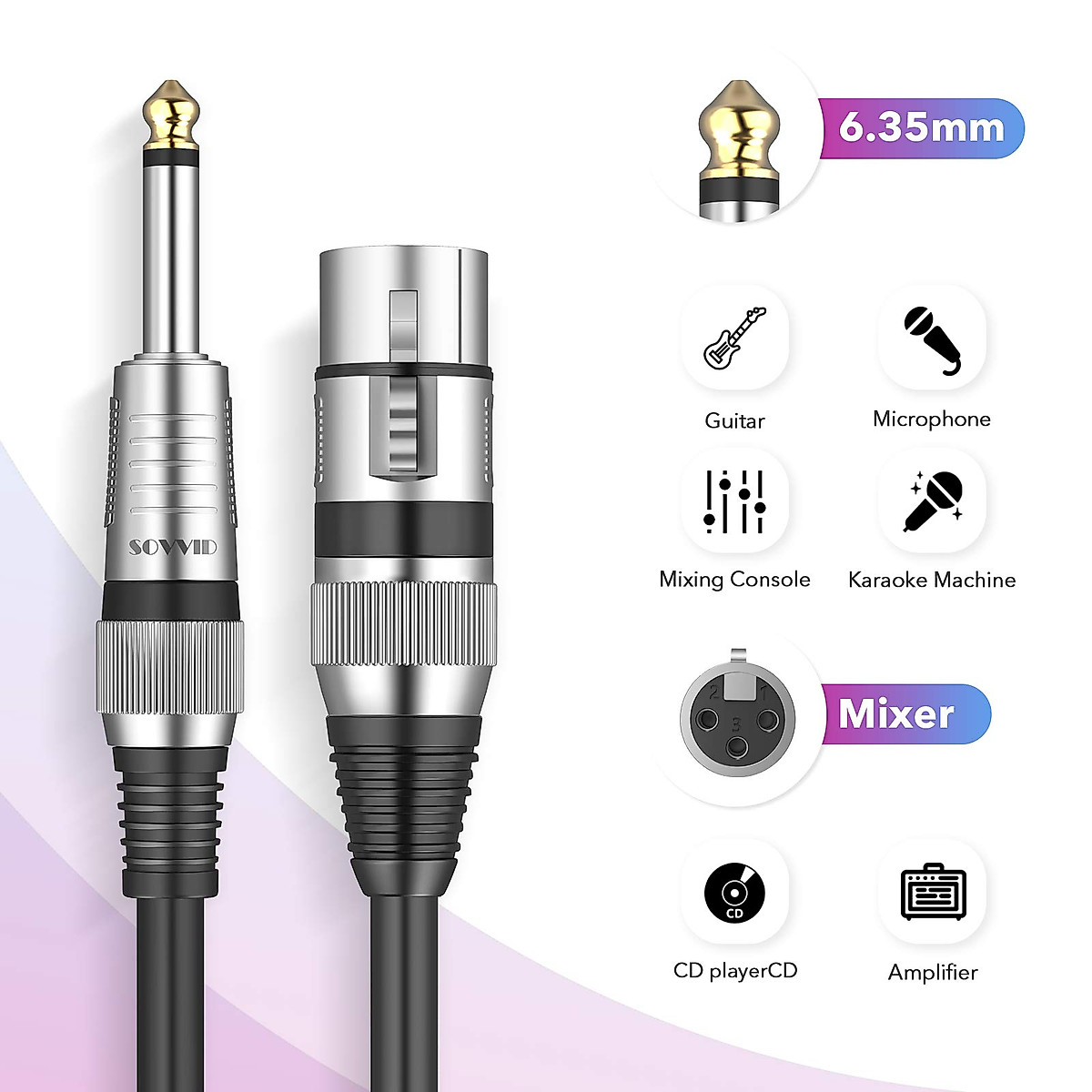 Sovvid 10FT XLR Female to 1/4 inch 6.35mm TS Mono Jack Unbalanced Microphone Cable Cord Wire, Quarter inch TS Female Mic Cord for Dynamic Microphone