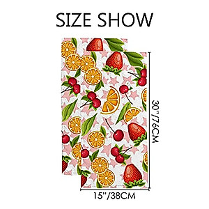 Hand Towels Face Towels Set of 2 Sweet Summer Fruits Soft Comfortable Polyester Microfiber Fast Water Absorbent Towels for Bathroom Kitchen 30X15 Inch